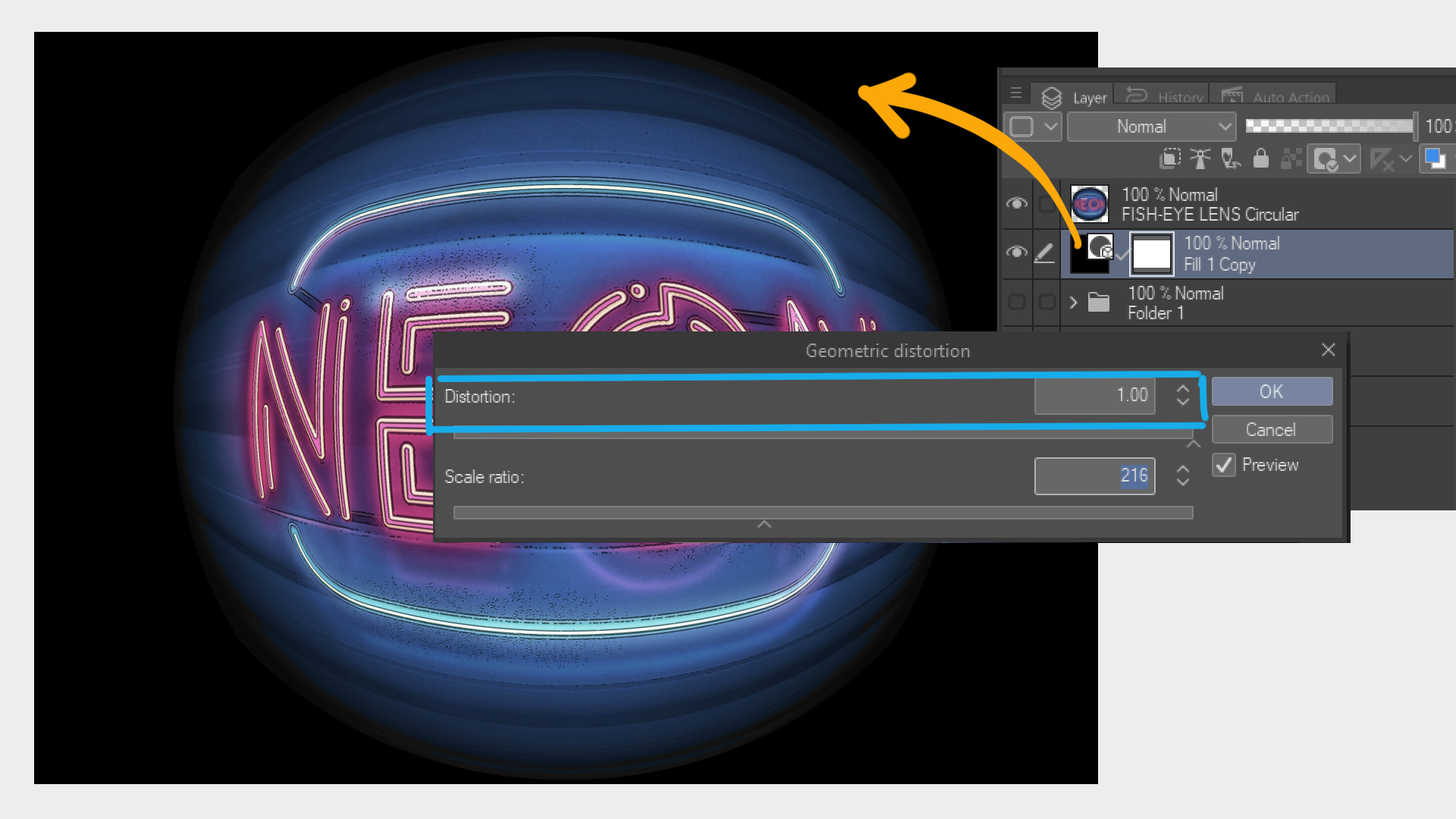 Fish-eye Lens Effect in Clip Studio (Diagonal & Circular) by ED. - Make ...