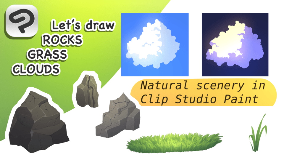 Drawing rocks, grass and clouds in Clip Studio Paint by ViktoriaStudio ...