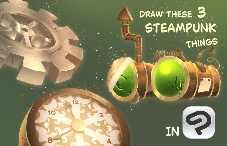 How to draw steampunk style gear, clock and binoculars by ...